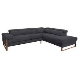 Ecksofa W.Schillig "finn, Designsofa mit tollem Sitzkomfort, bequem, L-Form", grau (antracite s37), B:281cm H:71cm T:230cm, Flachgewebe S22 (100% Polyester);Stoff S37 (100% Polyester);Longlife Xtra-Leder Z59: Glattleder mit modischer Pr&auml;gung. Hautst&auml;rke 0, 9 - 1, 1 mm, Sofas, Ecksofa, German Design Award 2016, Fu&szlig;gestell Nussbaum natur, Breite 281 cm