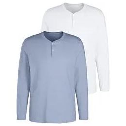 H.I.S. Langarmshirt H.I.S "- Henleyshirt langarm", Herren, Gr. L (52/54), blau (hellblau, wei&szlig;), Slub, Obermaterial: 100% Baumwolle, unifarben, regular fit normal, Rundhals, abgesteppte Kante, Shirts Langarmshirt, Langarm, Shirt mit Knopfleiste aus strukturierter Baumwoll-Qualit&auml;t