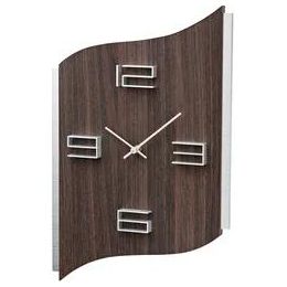 Wanduhr AMS "W9612", silber (nussbaumfarben, silberfarben), Wanduhren, B/H/L: 27cm x 4cm x 40cm, Wanduhr, Quarzuhr,Holz,Wohnzimmer,Esszimmer,K&uuml;che,Arbeitszimmer,B&uuml;ro,Flur