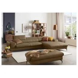 Ecksofa W.Schillig "piedroo, Designsofa mit tollem Sitzkomfort, bequem und elegant, L-Form", braun (fango z69), B:343cm H:70cm T:193cm, Longlife Xtra-Leder Z69: Das feinnarbige, gedeckte Softleder Z69 besticht durch seine au&szlig;ergew&ouml;hnliche Weichheit im trendigen &raquo;Vintage-Look&laquo;, Hautst&auml;rke 0, 9 - 1, 1 mm, Sofas, Ecksofa, Kopfteilverstellung, wahlweise mit Sitztiefenverstellung, Breite 343cm