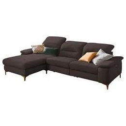 Ecksofa Home Affaire "Basel L-Form", braun (mocca), B:280cm H:84cm T:184cm, Luxus-Mikrofaser Lederoptik: 100% Polyester, ;Struktur: 85% Polyester, 15% Viskose, , Sofas, Ecksofa, mit vollmotorischer Relaxfunktion und motorischer Recamiere