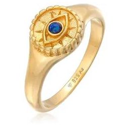 Fingerring Elli "Siegelring Evil Eye Blue syn. Opal 925 Silber" Gr. 52, gold, Fingerringe, Damen, 52mm,mit Steinen, Silber 925 (Sterlingsilber), 1,9mm, Fingerring