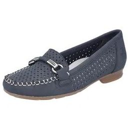 Mokassin Rieker, Damen, Gr. 38, blau (dunkelblau), Nubuklederimitat, Schuhe Mokassin, Slipper, Sommerschuh mit toller Schmuckspange
