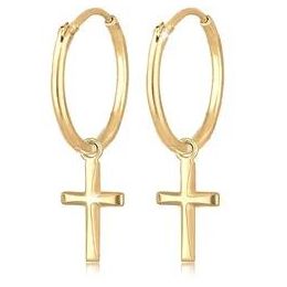 Paar Creolen Elli "Creolen H&auml;nger Kreuz Religion 925 Silber", gold, Ohrringe, Damen, onesize, ohne Stein, Silber 925 (Sterlingsilber)