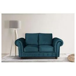2-Sitzer Home Affaire "MENDITTE", blau (dunkelblau), B:170cm H:90cm T:93cm, 100% Polyester, Sofas, Knopfheftung im Armlehnbereich und an der Vorderkante, hohe Qualit&auml;t