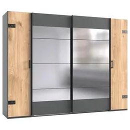 Schwebet&uuml;renschrank wimex "Stockholm, Schlafzimmerschrank mit Industrial-Look, rustikale Optik", grau (plankeneiche, graphit), B:270cm H:210cm T:65cm, Holzwerkstoff, Schr&auml;nke, Schwebet&uuml;renschrank, Kleiderschrank mit Spiegel BESTSELLER Schrank Garderobe