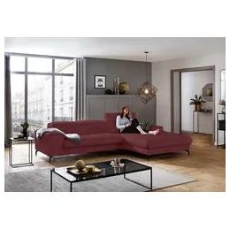 Ecksofa W.Schillig "piedroo, Designsofa mit tollem Sitzkomfort, L-Form", rot (burgundy z69), B:303cm H:70cm T:193cm, Longlife Xtra-Leder Z69: Das feinnarbige, gedeckte Softleder Z69 besticht durch seine au&szlig;ergew&ouml;hnliche Weichheit im trendigen &raquo;Vintage-Look&laquo;, Hautst&auml;rke 0, 9 - 1, 1 mm, Sofas, Ecksofa, Kopfteilverstellung, wahlweise mit Sitztiefenverstellung, Breite 303cm