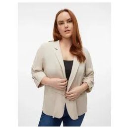 Kurzblazer Vero Moda CURVE "VMCJESMILO 3/4 BLAZER WVN GA NOOS CUR", Damen, Gr. 52, beige (silber lining), Web, Obermaterial: 55% Viskose, 45% Leinen, unifarben, V-Ausschnitt, Blazer Kurzblazer