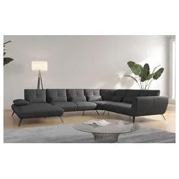 Wohnlandschaft OTTO HOME "Mikado U-Form", grau (dunkelgrau), B:376cm H:88cm T:297cm, 95% Polyester 5% Polyamid, Sofas, Wohnlandschaft, inkl. Sitztiefenverstellung und Armteilverstellung