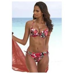 Push-Up-Bikini-Top Lascana "Ava", Damen, Gr. 36, Cup C, rot (rot bedruckt), Recycling-Polyamid, bedruckt, Bikini-Oberteile, im tropischen Design