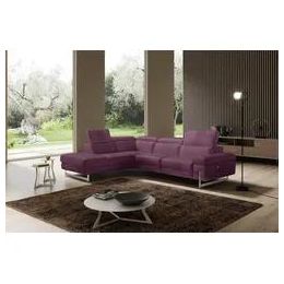 Ecksofa Egoitaliano "Candice, elegant, edel und bequem, erstklassiger Sitzkomfort, L-Form", lila (plum), B:278cm H:100cm T:221cm, Sofas, Ecksofa, inkl. 2 elektrischer Relaxfunktionen, Bedienung &uuml;ber Taste an Armlehne