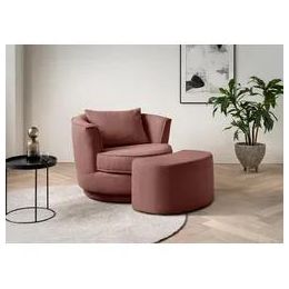 Drehsessel Home Affaire "MAISIE, Love Seat,Lese-Sessel,Sessel-Set, mit Hocker", rosa (altrosa), B:95cm H:77cm T:133cm, Sessel, Drehsessel, in MEGA CORD und Web-Velours, drehbar 360 Grad mit Hocker