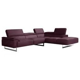 Ecksofa Egoitaliano "Malika, elegant und bequem, Designsofa, L-Form", lila (plum), B:300cm H:94cm T:107cm, Sofas, Ecksofa, mit Ottomane, inkl. Kopfteilverstellung und chromfarbenen Metallf&uuml;&szlig;en