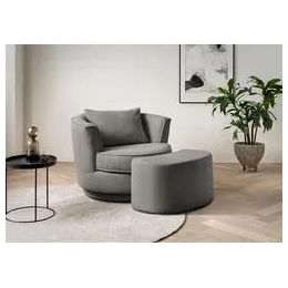 Drehsessel Home Affaire "MAISIE, Love Seat,Lese-Sessel,Sessel-Set, mit Hocker", grau (mittelgrau), B:95cm H:77cm T:133cm, Sessel, Drehsessel, in MEGA CORD und Web-Velours, drehbar 360 Grad mit Hocker