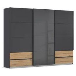 Schwebet&uuml;renschrank Rauch "Kleiderschrank Schrank Garderobe ELARA Glast&uuml;r/Grauspiegel", grau (graumetallic, eiche artisan, glas basalt), B:271cm H:210cm T:62cm, Holzwerkstoff, Schr&auml;nke, Schwebet&uuml;renschrank, praktische Schubladen optional farblich abgesetzt MADE IN GERMANY