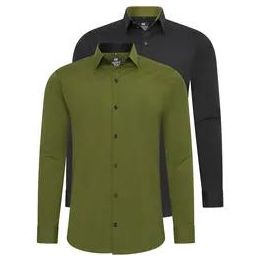 Langarmhemd Rusty Neal, Herren, Gr. 4XL, EURO-Gr&ouml;&szlig;en, schwarz (khaki, schwarz), 60% Baumwolle, 37% Polyester, 3% Elasthan, unifarben, Hemden, im Slim-Fit geschnitten