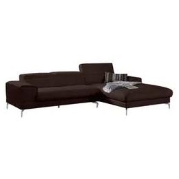 Ecksofa W.Schillig "piedroo, Designsofa mit tollem Sitzkomfort, bequem und elegant, L-Form", braun (mocca z69), B:303cm H:70cm T:193cm, Longlife Xtra-Leder Z69: Das feinnarbige, gedeckte Softleder Z69 besticht durch seine au&szlig;ergew&ouml;hnliche Weichheit im trendigen &raquo;Vintage-Look&laquo;, Hautst&auml;rke 0, 9 - 1, 1 mm, Sofas, Ecksofa, Kopfteilverstellung, wahlweise mit Sitztiefenverstellung, Breite 303cm