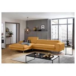 Ecksofa W.Schillig "piedroo, Designsofa mit tollem Sitzkomfort, elegant und bequem, L-Form", gelb (kurkuma z69), B:343cm H:70cm T:193cm, Longlife Xtra-Leder Z69: Das feinnarbige, gedeckte Softleder Z69 besticht durch seine au&szlig;ergew&ouml;hnliche Weichheit im trendigen &raquo;Vintage-Look&laquo;, Hautst&auml;rke 0, 9 - 1, 1 mm, Sofas, Ecksofa, Kopfteilverstellung, wahlweise mit Sitztiefenverstellung, Breite 343cm