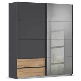 Schwebet&uuml;renschrank Rauch "Kleiderschrank Schrank Garderobe ELARA Glast&uuml;r/Grauspiegel", grau (graumetallic, eiche artisan, grauspiegel), B:181cm H:210cm T:62cm, Holzwerkstoff, Schr&auml;nke, Schwebet&uuml;renschrank, praktische Schubladen optional farblich abgesetzt MADE IN GERMANY
