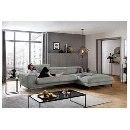 Ecksofa W.Schillig "piedroo, Designsofa mit tollem Sitzkomfort, bequem, L-Form", grau (grau s37), B:343cm H:70cm T:193cm, Stoff S37 (100% Polyester): Luxus-Microfaser in Lederoptik, Sofas, Ecksofa, Kopfteilverstellung, wahlweise mit Sitztiefenverstellung, Breite 343cm