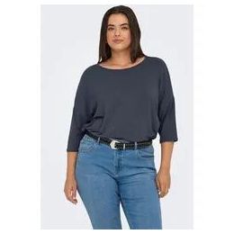 3/4-Arm-Shirt Only CARMAKOMA "CARLAMOUR 3/4 TOP JRS NOOS", Damen, Gr. M, blau (india ink), Single Jersey, Obermaterial: 65% Polyester, 30% Viskose, 5% Elasthan, unifarben, regular fit normal, Rundhals, Shirts 3/4-Arm-Shirt, Materialmix, loose fit