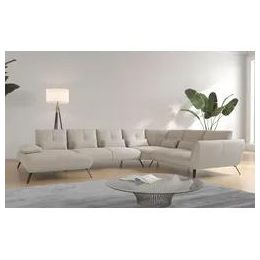 Wohnlandschaft OTTO HOME "Mikado U-Form", beige (creme), B:376cm H:88cm T:297cm, 100% Polyester, Sofas, Wohnlandschaft, inkl. Sitztiefenverstellung und Armteilverstellung