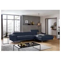 Ecksofa W.Schillig "piedroo, Designsofa mit tollem Sitzkomfort, elegant und bequem, L-Form", blau (blau z59), B:343cm H:70cm T:193cm, Longlife Xtra-Leder Z59: Glattleder mit modischer Pr&auml;gung. Hautst&auml;rke 0, 9 - 1, 1 mm, Sofas, Ecksofa, Kopfteilverstellung, wahlweise mit Sitztiefenverstellung, Breite 343cm