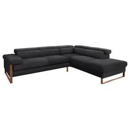 Ecksofa W.Schillig "finn, Designsofa mit tollem Sitzkomfort, bequem, L-Form", schwarz (schwarz z59), B:281cm H:71cm T:230cm, Flachgewebe S22 (100% Polyester);Stoff S37 (100% Polyester);Longlife Xtra-Leder Z59: Glattleder mit modischer Pr&auml;gung. Hautst&auml;rke 0, 9 - 1, 1 mm, Sofas, Ecksofa, German Design Award 2016, Fu&szlig;gestell Nussbaum natur, Breite 281 cm
