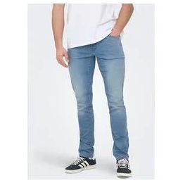 Only & Sons Slim-fit-Jeans ONLY & SONS "ONSLOOM SLIM LBD 8263 AZG DNM NOOS", Damen, Gr. 29, L&auml;nge 32, blau (light blau denim), Denim/Jeans, Obermaterial: 99% Baumwolle, 1% Elasthan, Abriebeffekte, schmal kn&ouml;chellang, Jeans Slim-fit-Jeans