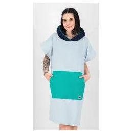 Poncho DEPROC ACTIVE "Badeponcho PARLEE BEACH", Damen, Gr. L (44/46), blau (hellblau), 100% Baumwolle Walkfrottier, bequem, Jacken Poncho, Badeponcho mit gro&szlig;er K&auml;ngurutasche und Innentasche
