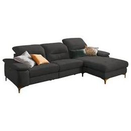 Ecksofa Home Affaire "Basel L-Form", grau, B:280cm H:84cm T:184cm, Luxus-Mikrofaser Lederoptik: 100% Polyester, ;Struktur: 85% Polyester, 15% Viskose, , Sofas, Ecksofa, mit vollmotorischer Relaxfunktion und motorischer Recamiere