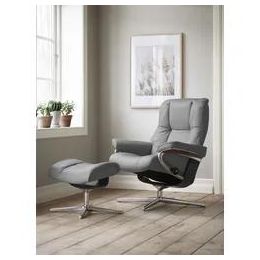 Relaxsessel stressless "Mayfair", grau (wild dove batick), B:92cm H:103cm T:79cm, Leder BATICK: BATICK ist ein leicht korrigiertes, durchgef&auml;rbtes und genarbtes M&ouml;belleder, bei dem die meisten Unebenheiten und Spuren in der Regel entfernt wurden., Sessel, Relaxsessel, mit Hocker, mit Cross Base, Gr&ouml;&szlig;e S, M & L, Holzakzent Schwarz