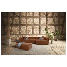Ecksofa W.Schillig "around-the-block", braun (cognac z69), B:341cm H:66cm T:164cm, Longlife Xtra-Leder Z69: Das feinnarbige, gedeckte Softleder Z69 besticht durch seine au&szlig;ergew&ouml;hnliche Weichheit im trendigen &raquo;Vintage-Look&laquo;, Hautst&auml;rke 0, 9 - 1, 1 mm;Longlife fabric Flachgewebe T88 (100% Polyester), Sofas, Ecksofa, mit eleganter Biese, mit Federkern, Breite 341 cm