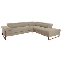 Ecksofa W.Schillig "finn, Designsofa mit tollem Sitzkomfort, bequem, L-Form", braun (sesame s22), B:281cm H:71cm T:230cm, Flachgewebe S22 (100% Polyester);Stoff S37 (100% Polyester);Longlife Xtra-Leder Z59: Glattleder mit modischer Pr&auml;gung. Hautst&auml;rke 0, 9 - 1, 1 mm, Sofas, Ecksofa, German Design Award 2016, Fu&szlig;gestell Nussbaum natur, Breite 281 cm