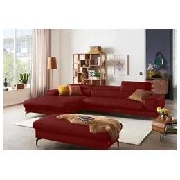 Ecksofa W.Schillig "piedroo, Designsofa mit tollem Sitzkomfort, bequem und elegant, L-Form", rot (ruby rot z59), B:343cm H:70cm T:193cm, Longlife Xtra-Leder Z59: Glattleder mit modischer Pr&auml;gung. Hautst&auml;rke 0, 9 - 1, 1 mm, Sofas, Ecksofa, Kopfteilverstellung, wahlweise mit Sitztiefenverstellung, Breite 343cm