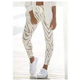Leggings Lascana, Damen, Gr. 36/38, N-Gr, beige (creme), Jersey, Obermaterial: 95% Baumwolle, 5% Elasthan, gemustert, figurbetont lang, Hosen Leggings, mit Zebramuster und breitem Bund, Loungewear