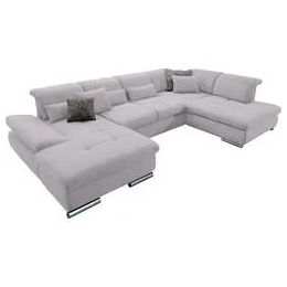Wohnlandschaft "SO 4100 komfortable Federkernunterfederung, inkl. Kopfteilverstellung", silber (silber 45), B:365cm H:80cm T:225cm, SET ONE BY Musterring, Sofas, Wohnlandschaft, wahlweise Bettfunktion und Sitztiefenverstellung, U-Form