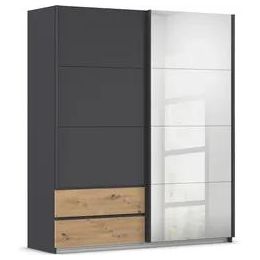Schwebet&uuml;renschrank Rauch "Kleiderschrank Schrank Garderobe W&auml;scheschrank ELARA mit Spiegel", grau (graumetallic, eiche artisan), B:181cm H:210cm T:62cm, Holzwerkstoff, Schr&auml;nke, Schwebet&uuml;renschrank, praktische Schubladen optional farblich abgesetzt MADE IN GERMANY