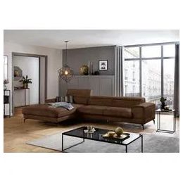 Ecksofa W.Schillig "piedroo, Designsofa mit tollem Sitzkomfort, bequem, L-Form", braun (chocolate s37), B:343cm H:70cm T:193cm, Stoff S37 (100% Polyester): Luxus-Microfaser in Lederoptik, Sofas, Ecksofa, Kopfteilverstellung, wahlweise mit Sitztiefenverstellung, Breite 343cm