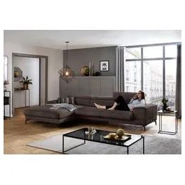 Ecksofa W.Schillig "piedroo, Designsofa mit tollem Sitzkomfort, bequem, L-Form", braun (mocca s37), B:343cm H:70cm T:193cm, Stoff S37 (100% Polyester): Luxus-Microfaser in Lederoptik, Sofas, Ecksofa, Kopfteilverstellung, wahlweise mit Sitztiefenverstellung, Breite 343cm