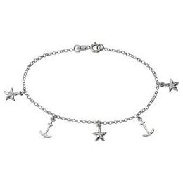 Armband Vivance "925 Silber rhodiniert Anker Seestern", wei&szlig;, Armb&auml;nder, Damen, 19cm, Silber 925 (Sterlingsilber), gl&auml;nzend, Armband
