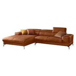 Ecksofa W.Schillig "Piedroo, Designsofa mit tollem Sitzkomfort, elegant und bequem, L-Form", braun (cognac z69), B:303cm H:70cm T:193cm, Longlife Xtra-Leder Z69: Das feinnarbige, gedeckte Softleder Z69 besticht durch seine au&szlig;ergew&ouml;hnliche Weichheit im trendigen &raquo;Vintage-Look&laquo;, Hautst&auml;rke 0, 9 - 1, 1 mm, Sofas, Ecksofa, Kopfteilverstellung, wahlweise mit Sitztiefenverstellung, Breite 303cm