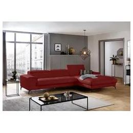 Ecksofa W.Schillig "piedroo, Designsofa mit tollem Sitzkomfort, bequem, L-Form", rot (ruby rot z59), B:343cm H:70cm T:193cm, Longlife Xtra-Leder Z59: Glattleder mit modischer Pr&auml;gung. Hautst&auml;rke 0, 9 - 1, 1 mm, Sofas, Ecksofa, Kopfteilverstellung, wahlweise mit Sitztiefenverstellung, Breite 343cm