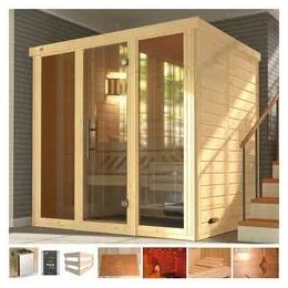 Sauna Weka "Kemi Panorama", beige (naturbelassen), Bio-Kombiofen, externe Steuerung, 7,5 kW, Saunen, 7,5 kW Bio-Ofen mit ext. Steuerung