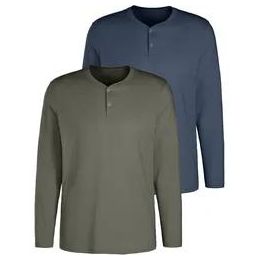H.I.S. Langarmshirt H.I.S "- Henleyshirt langarm", Herren, Gr. L (52/54), gr&uuml;n (khaki, blau), Slub, Obermaterial: 100% Baumwolle, unifarben, regular fit normal, Rundhals, abgesteppte Kante, Shirts Langarmshirt, Langarm, Shirt mit Knopfleiste aus strukturierter Baumwoll-Qualit&auml;t