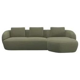 Wohnlandschaft FLEXLUX "Torino, rund, L-Form, Sofa-Ecke mit Recamiere, Longchair-Sofa", gr&uuml;n (moss), B:276cm H:85cm T:146cm, Sofas, Wohnlandschaft, Modernes, organisches Sofa-Design, Kaltschaum, Wellenunterfederung