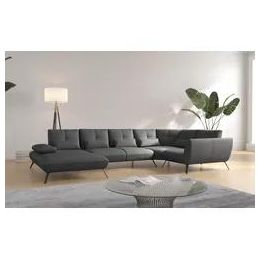 Wohnlandschaft OTTO HOME "Mikado U-Form", grau (dunkelgrau), B:376cm H:88cm T:226cm, 95% Polyester 5% Polyamid, Sofas, Wohnlandschaft, inkl. Sitztiefenverstellung und Armteilverstellung