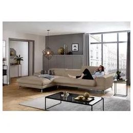 Ecksofa W.Schillig "piedroo, Designsofa mit tollem Sitzkomfort, elegant und bequem, L-Form", braun (stone z59), B:343cm H:70cm T:193cm, Longlife Xtra-Leder Z59: Glattleder mit modischer Pr&auml;gung. Hautst&auml;rke 0, 9 - 1, 1 mm, Sofas, Ecksofa, Kopfteilverstellung, wahlweise mit Sitztiefenverstellung, Breite 343cm