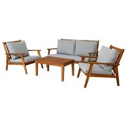 Gartenlounge-Set ByLiving "LA PALMA", beige (naturfarben,), Webstoff, Akazie natur,Webstoff hellgrau, FSC-zertifiziertes Massivholz, Polyester, Sitzm&ouml;bel-Sets, aus massivem Akazienholz mit gem&uuml;tlichen Sitz- und R&uuml;ckenkissen