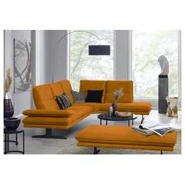 Ecksofa W.Schillig "broadway, Designsofa, toller Sitzkomfort, zeitlos, elegant, L-Form", gelb (brandy s37), B:284cm H:94cm T:224cm, Stoff S37 (100% Polyester): Luxus-Microfaser in Lederoptik, Sofas, Ecksofa, Sitztiefenverstellung, Kopfteil- & Seitenteilverstellung, Breite 284cm